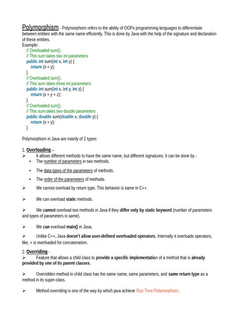 Polymorphism Pdf Method Computer Programming Inheritance Object Oriented Programming