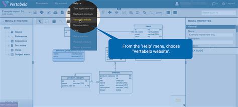 How To Get Help In Vertabelo Vertabelo Database Modeler
