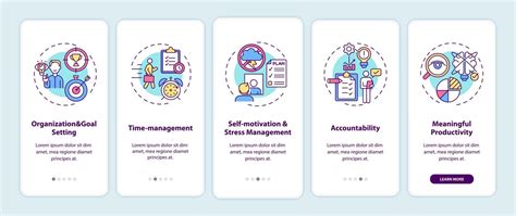 Self Management Skills Onboarding Mobile App Page Screen With Concepts 2580808 Vector Art At