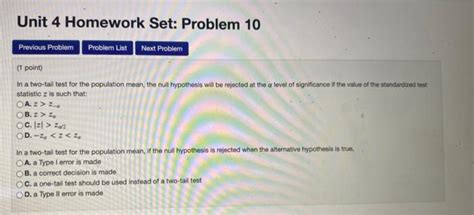 Solved In A Two Tail Test For The Population Mean The Null