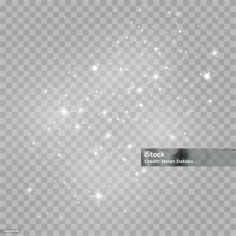 ほこり白白い火花と黄金の星は特別な光で輝きます透明な背景上のベクトルの輝き イラストレーションのベクターアート素材や画像を多数ご用意