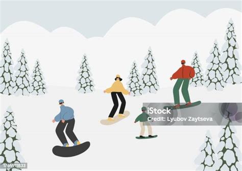스키 스노우 보드 아이스 스케이팅 썰매 타기 겨울 활동 인쇄 카드 산악 리조트 장면 벽 아트 인쇄 플랫 스타일 벡터 일러스트