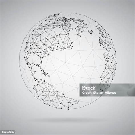낮은 다각형 지구 그림입니다 행성 어두운 파란색 배경에 선으로 만든 지구본에 대한 스톡 벡터 아트 및 기타 이미지 지구본