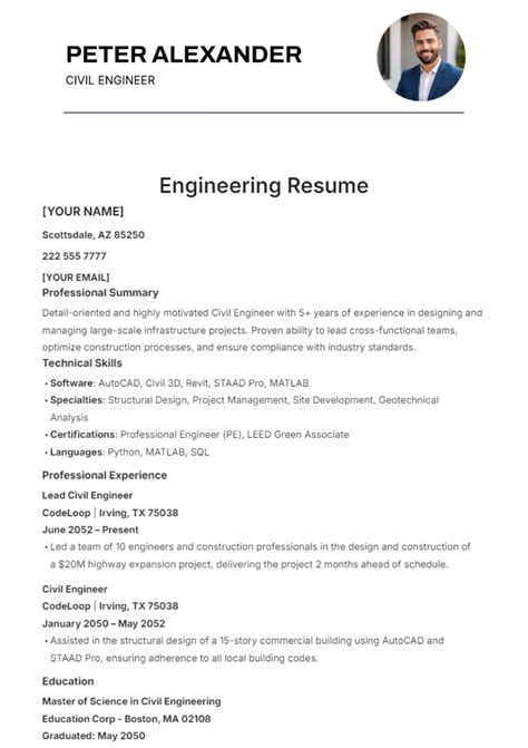 Free Engineering Resume Template To Edit Online