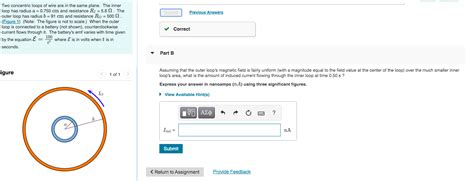 Solved Submit Previous Answers Two Concentric Loops Of Wire Chegg