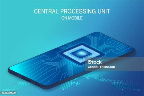 휴대 전화의 Cpu 회로 기판 또는 마더 보드에 모바일 장치의 마이크로 칩 Smd 전자 구성 요소 디지털 프로세서 전자 마이크로 컨트롤러를 엔지니어링하고 개발합니다 벡터