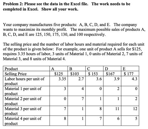Problem 2 Please See The Data In The Excel File The