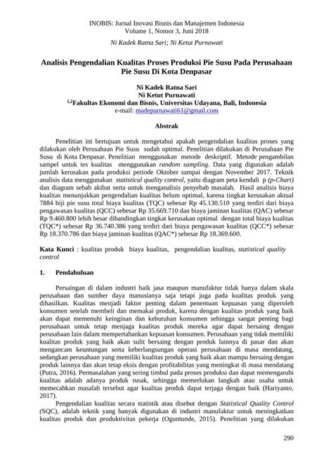 PDF Analisis Pengendalian Kualitas Proses Produksi Pie Susu DOKUMEN