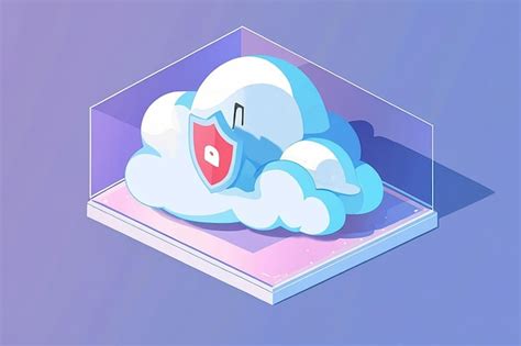 flat 3d isometric cloud computing upload protecting by security shield