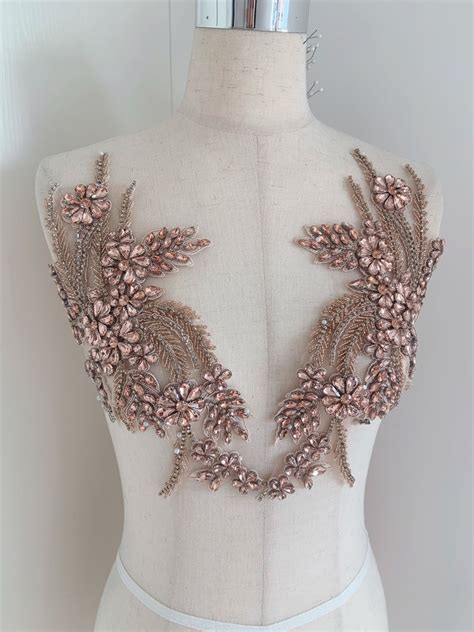 Peach Rhinestone Appliqué Sparkle Crystal Applique Crystal Bodice