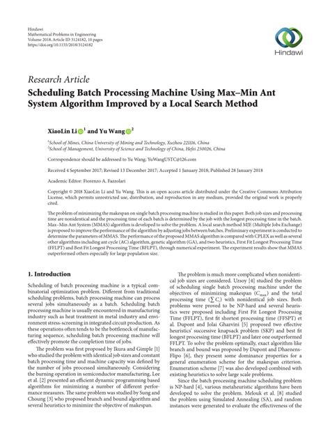 Pdf Scheduling Batch Processing Machine Using Maxmin Ant System Algorithm Improved By A Local