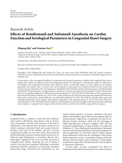 Pdf Effects Of Remifentanil And Sufentanil Anesthesia On Cardiac Function And Serological