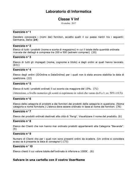 Esercizi Database Sql Docsity