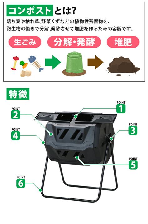 【楽天市場】送料無料 コンポスト 回転式 160l 回転 二部屋 二層 容器 大容量 家庭用 ブラック 黒 コンポスター 有機肥料 生ごみ処理
