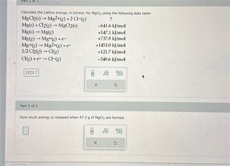 Solved Calculate The Lattice Energy In Kjmol For Mgcl2