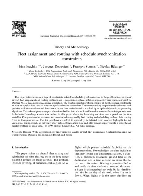 Pdf Fleet Assignment And Routing With Schedule Synchronization