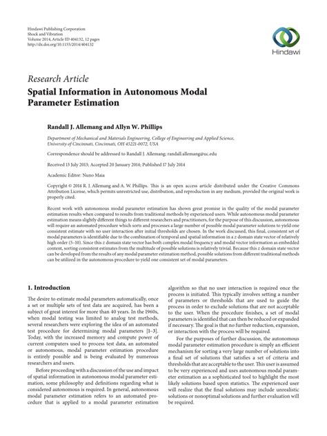 Pdf Spatial Information In Autonomous Modal Parameter Estimation