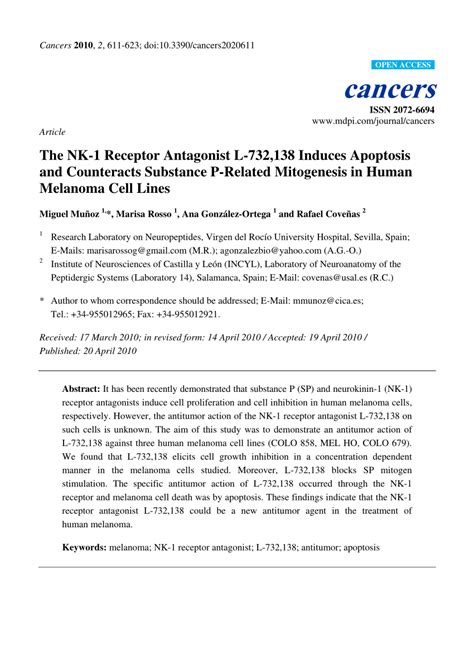 Pdf The Nk 1 Receptor Antagonist L 732138 Induces Apoptosis And