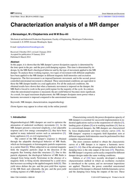 pdf characterization analysis of a mr damper