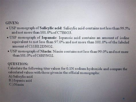Given • Usp Monograph Of Salicylic Acid Salicylic