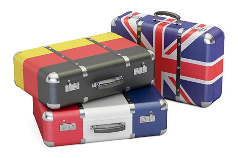 영국 독일 프랑스의 플래그와 가방 유럽 개념 주변 여행 3 차원 렌더링 3차원 형태에 대한 스톡 벡터 아트 및 기타 이미지 3차원 형태 가방 개념과 주제 Istock