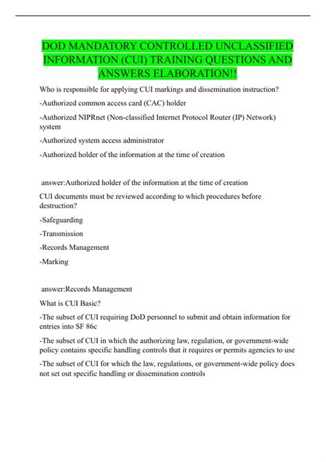 Dod Mandatory Controlled Unclassified Information Cui Training