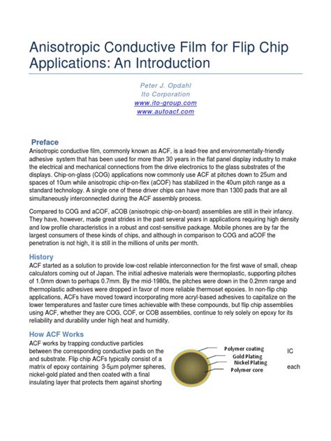 Anisotropic Conductive Film For Flip Chip Applications Pdf Materials Materials Science