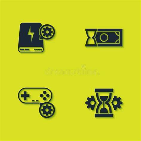 Set Power Bank Setting Hourglass Gamepad And Fast Payments Icon Vector Stock Vector