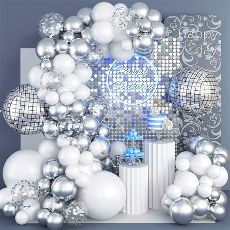 Disco Ball Arch Kit White And Silver Balloon Garland With