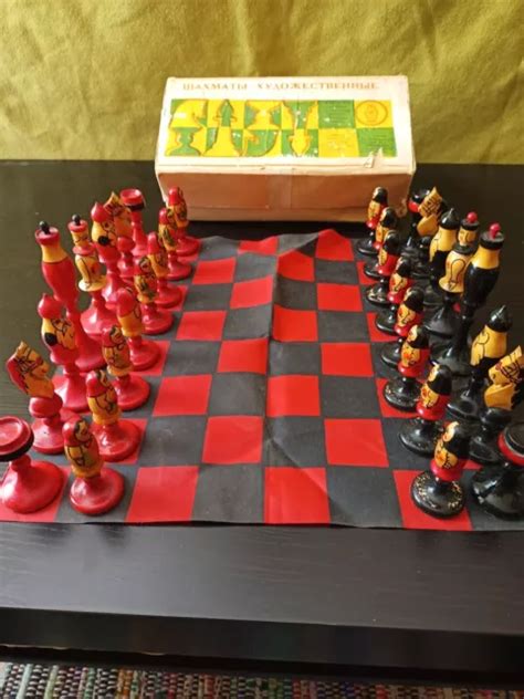 Authentic Handmade Vintage Rare Chess Set Ussr Soviet Wood Russian