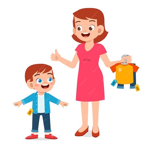 Feliz Madre Compra Ropa Para Su Hijo Vector Premium