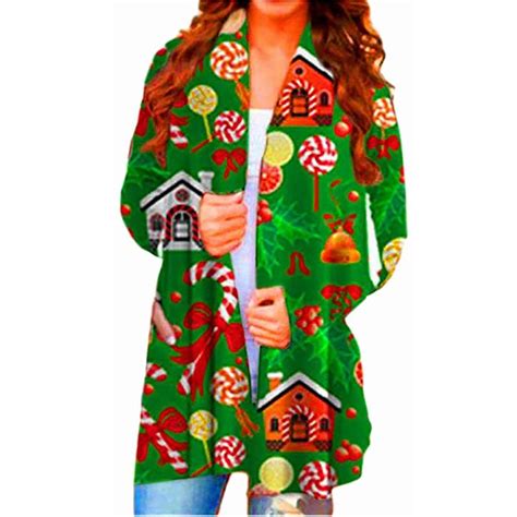 Dndkilg Womens Christmas Tree Cardigan Christmas Snowman Funny Long