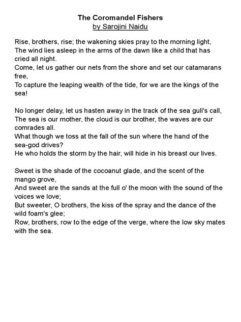 Sarojini Naidu The Coromandel Fishers Pdf