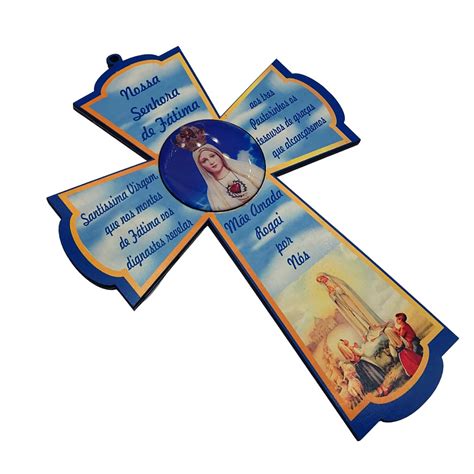 Crucifixo Cruz Nossa Senhora de Fátima Parede Oração 27 cm