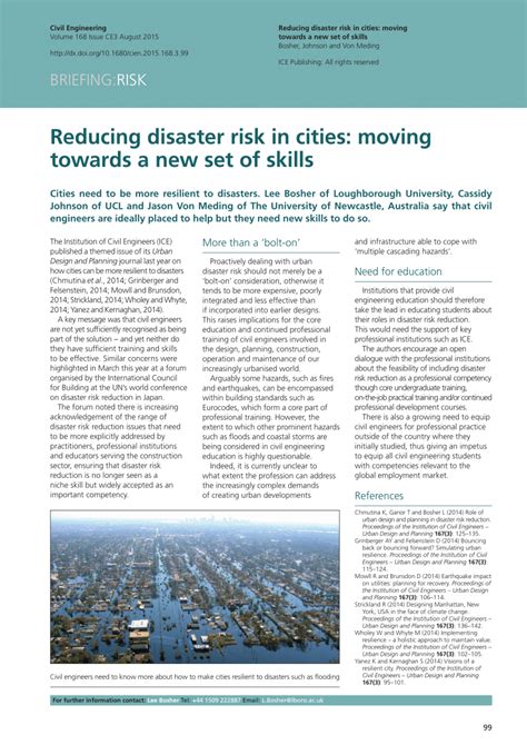 Pdf Reducing Disaster Risk In Cities Moving Towards A New Set Of Skills