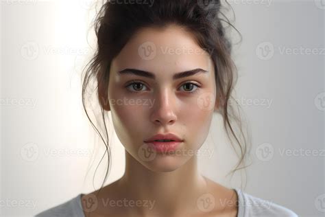 Attractive Young Adult Caucasian Woman On Grey Background Neural Network Generated