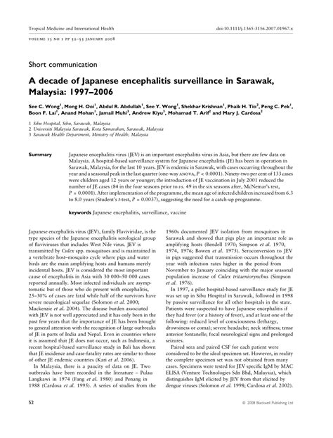Pdf A Decade Of Japanese Encephalitis Surveillance In Sarawak