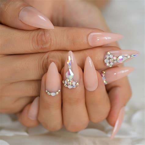 Natual Nude False Nails Abs Pointed Strass Long St Vicedeal