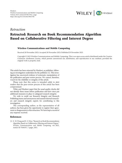 Pdf Retracted Research On Book Recommendation Algorithm Based On