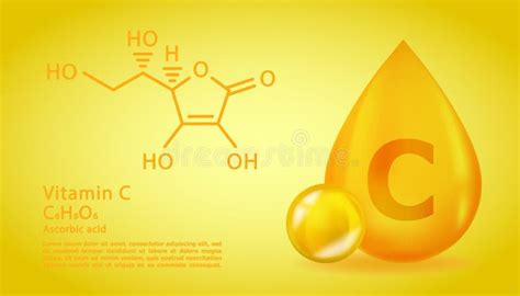 结构化学式3d维生素分子c抗坏血酸设计的逼真c抗坏血酸维生素滴剂 向量例证 插画 包括有 药片 金黄 236502351