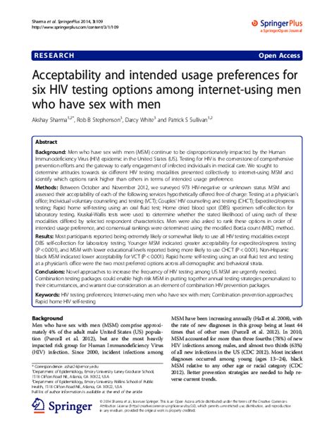 Pdf Acceptability And Intended Usage Preferences For Six Hiv Testing Options Among Internet