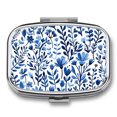 Wnagsb Botanical Blue Ditsy 221 Small Pill Box Metal Pill Box