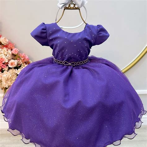 Vestido Uva Roxa Busto C Aplique De Strass E Cinto 1 Ao 12