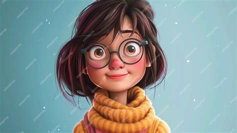 Premium Photo 3d Rendering Of A Cute Cartoon Girl With Brown Hair Big