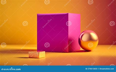 Volumetric Cube In Viva Magenta Color Generative Ai Stock