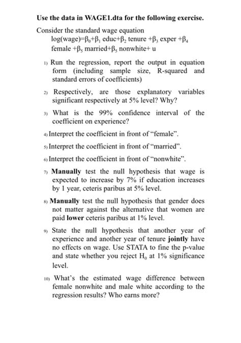Solved Use The Data In Wage Dta For The Following Exercise Chegg