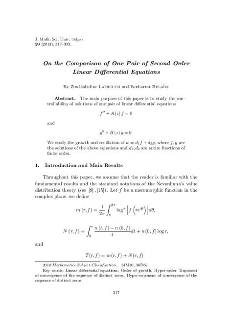 Pdf On The Comparison Of One Pair Of Second Order Linear Differential Equations