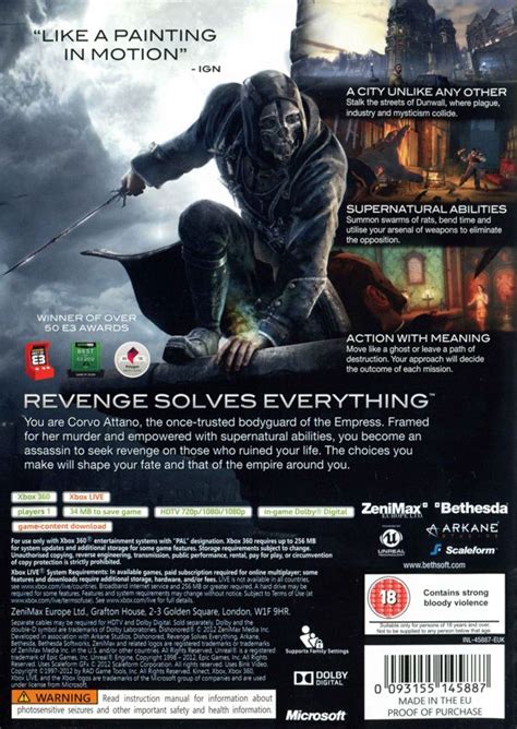 Dishonored (2012) Xbox 360 box cover art - MobyGames