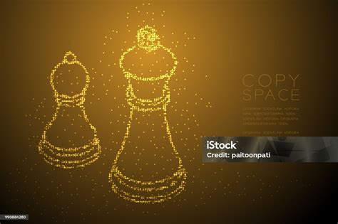 추상적인 기하학적 Bokeh 서클 도트 픽셀 패턴 체스 왕과 폰 모양 비즈니스 전략 개념 디자인 골드 컬러 그림 복사 공간 벡터