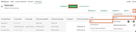 Export Estimate Worksheet Data